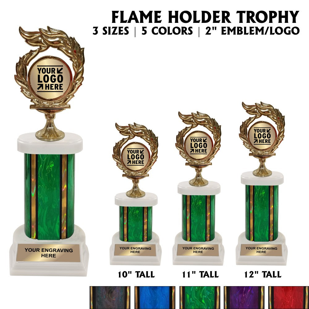 Flame 2" Emblem Holder Award Wide Riser Trophies | 4 SIZES | 5 COLORS – Louisiana Trophies