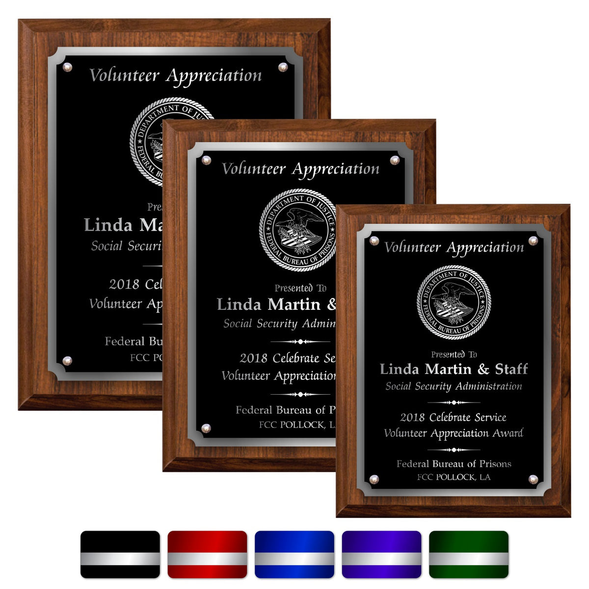 LA Trophies - Medium Size Plaques with Solid Color Plate with Silver A ...